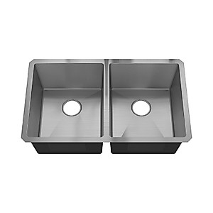 Sinber 32" x 19" x 10" Undermount Double Bowl Kitchen Sink with 18 Gauge 304 Stainless Steel Satin Finish HU3219D (Sink Only)