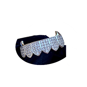 Hip Hop 6 Teeth Grillz Bottom Teeth Mouth Grillz, Mens Ladies Grillz Iced Custom Slug Cz Damonds Gold Plated Macro Pave CZ Iced-Out, Bars Included