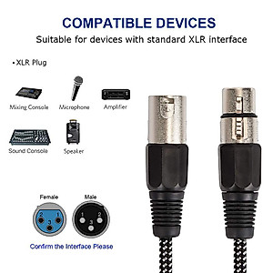 KINXIYU XLR Cable 10 FT/5 Pack, Microphone Cable 3 Pin Nylong Braided Balanced XLR Male to XLR Female Heavy Duty Mic Patch Cords