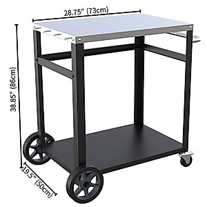 PARTAKER Movable Pizza Oven Trolley/BBQ Grill Cart with 2 Swivel Casters 2 Wheels, Double-Shelf Dining Serving Cart Table, Kitchen Pre-Station Island Countertop Work Bar, L 28-3/4" by W 19-1/2"