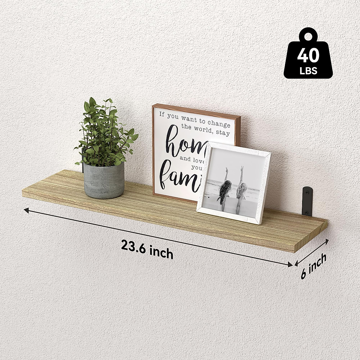 WOPITUES Wood Floating Shelves Set of 6, 24 inch Long Floating Shelves for Wall Decor, Farmhouse Shelf for Bedroom, Bathroom Storage Shelves, Book Shelves for Living Room - Rustic Brown
