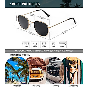 KALIYADI Sunglasses for Women and Men Polarized Hexagon Womens- Sunglasses Trendy Metal Frame UV Protection (Gold Frame Grey Lens)