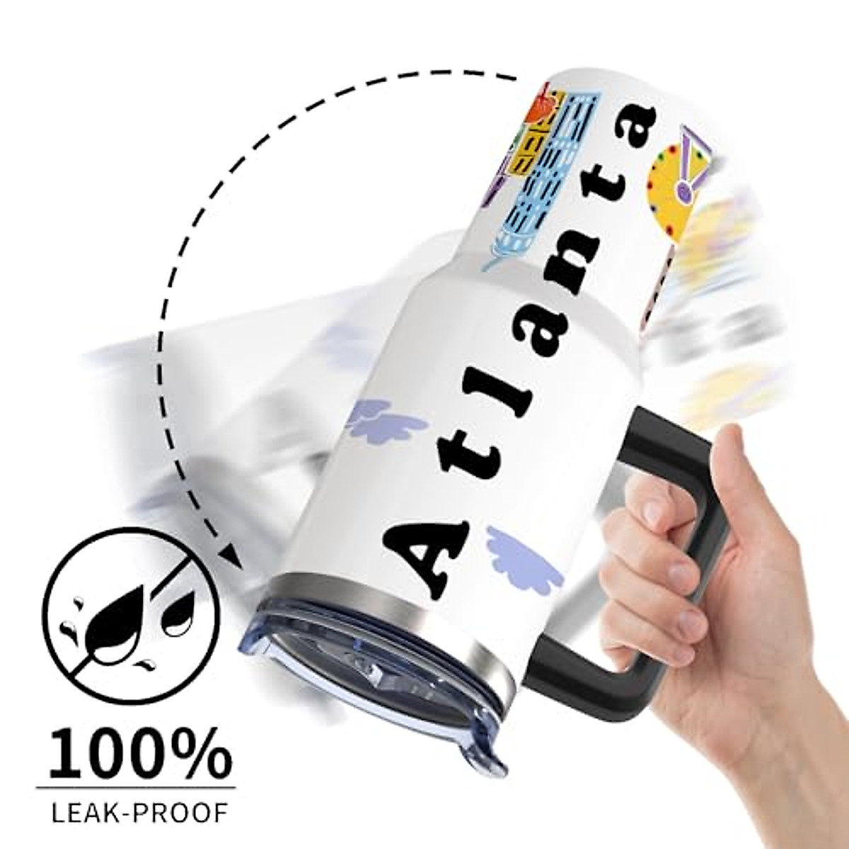 Vehcimbev City Themed Tumbler - 40oz With Hanld Stainless Steel Travel Coffee Mug with Leak Proof Lid - Hot/Cold Drinks,Perfect Atlanta Souvenir Gift (Atlanta)