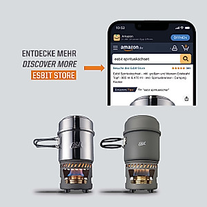 Esbit CS985HA 5-Piece Lightweight Trekking Cook Set with Brass Alcohol Burner Stove and 2 Anodized Aluminum Pots, Grey, 985ml