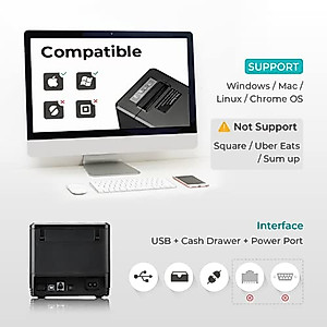 MUNBYN 80mm USB Receipt Printer, POS Printer with Auto Cutter ESC/POS Command Support Windows and Thermal Paper 3 1/8 x 230ft, 10 Rolls Receipt Paper Work for Star