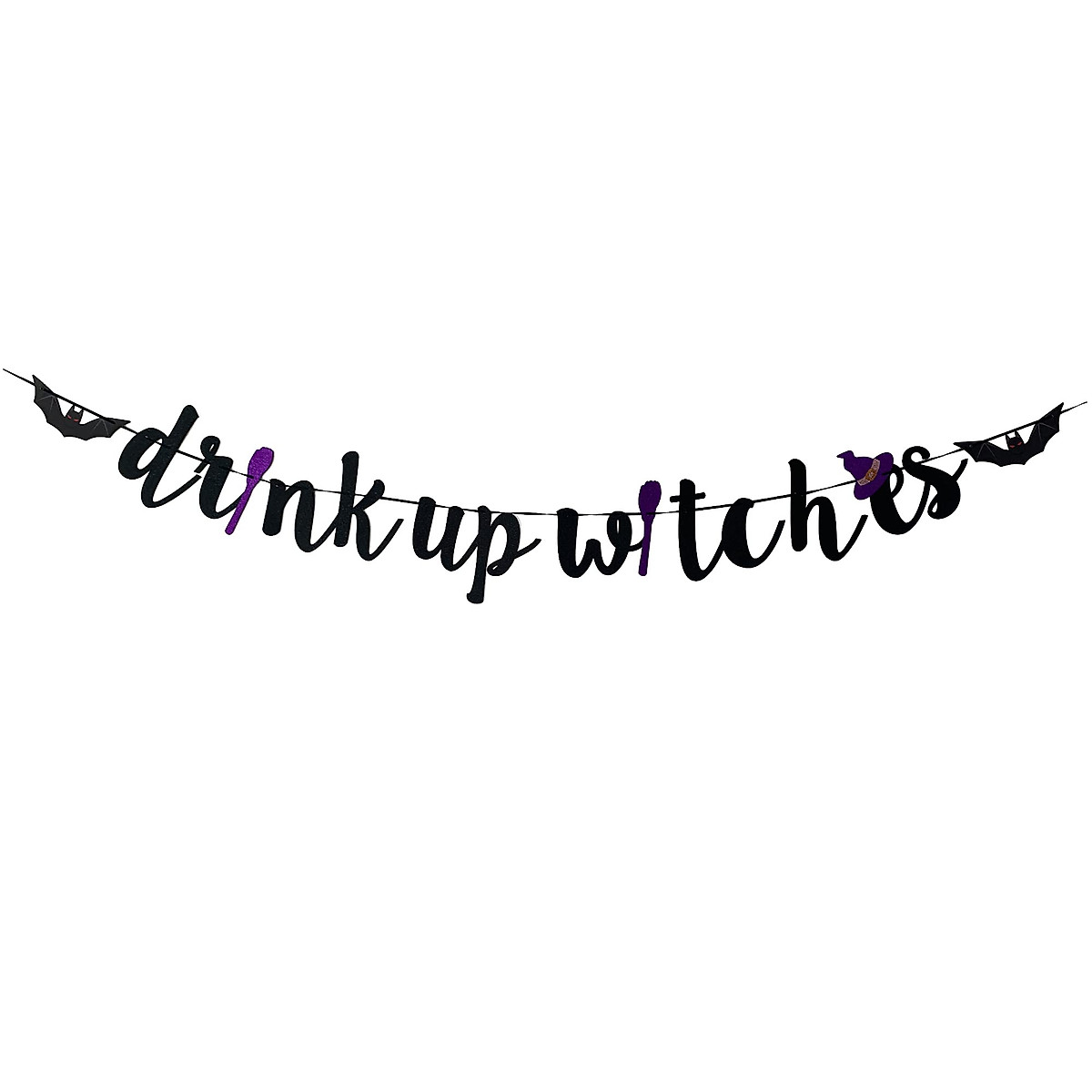 MAGQOO Drink Up Witches Banner Black Glittery Witches Mystery Party Decorations Bar Halloween Banner Decorations