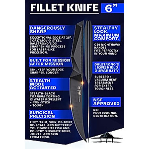 Dalstrong Fillet Knife - 6 inch - Shadow Black Series - Black Titanium Nitride Coated - High Carbon 7CR17MOV-X Vacuum Treated Steel - Meat, Boning Knife - Kitchen Knife - Sheath - NSF Certified
