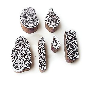 Asian Leaf and Paisley Designs Wooden Block Stamps (Set of 6)