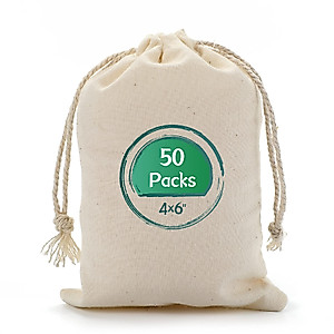 Sarasweet Cotton Muslin Drawstring Bags,Reusable Fabric Sachet Bag (4 by 6 Inches) Cloth Party Favor Gift Bags for Party Wedding Storage Home Supplies,50 Pieces Cotton Pouches