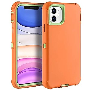 Sansunto for iPhone 11 Case Orange, Silicone Durable Protective Case,Heavy Duty Shockproof Full Body Case 3in1 Hard PC Bumper and Back Cover for iPhone 11 6.1 inch (Orange/Matcha Green)