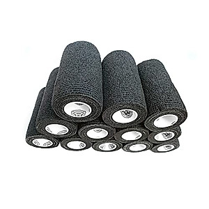 WildCow 4" Black Vet Wrap Tape Bulk, 12 Pack Cohesive Bandage Wrap, Self Adherent Grip Rolls