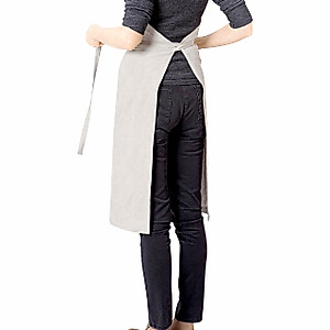 LK PureLife Stonewashed 100% French Linen Apron-Adjustable with Pockets for Women Men-Natural Linen