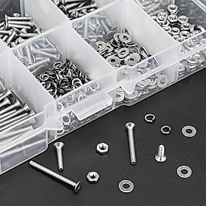HELIFOUNER 420 Pieces M2 x 6mm /8mm /10mm /12mm /16mm /20mm, 304 Stainless Steel M2 Countersunk Socket Cap Screws Nuts Washers Kit