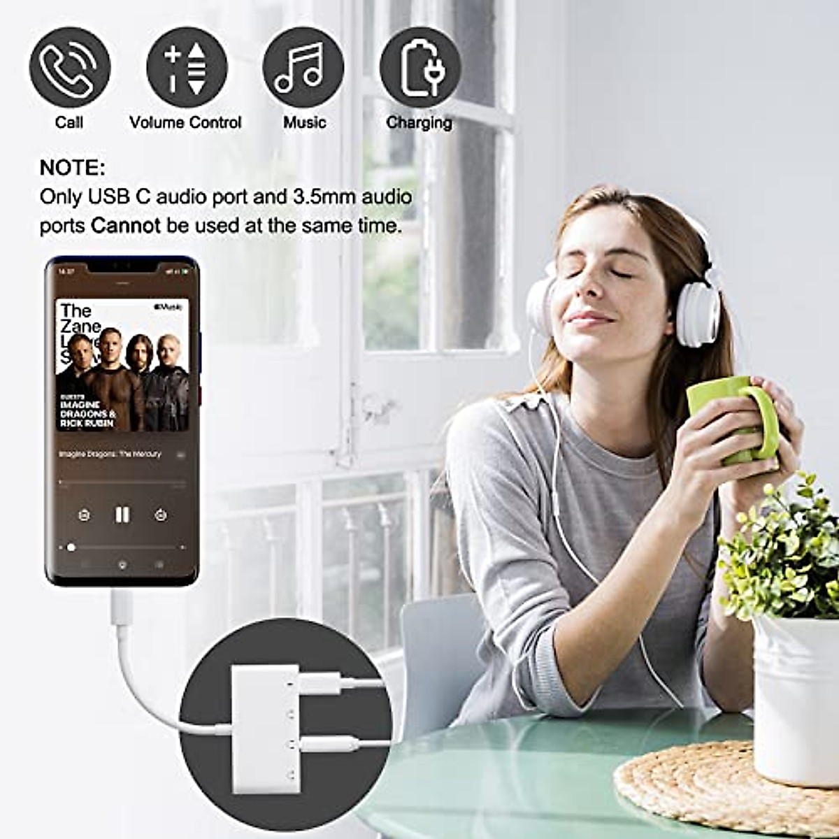 USB C to 3.5mm Headphone Audio Splitter, iPad Pro Aux Headphone Jack Splitter with PD 3.0 Fast Charging, TypeC to Dual Headphone Adapter Splitter for iPad Pro, Samsung Galaxy, Pixel