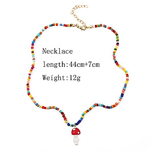 Colorful Beaded Mushroom Shape Pendant Necklace Handmade Seed Beads Sweet Fresh Mushroom Y Necklace Creative Bohemia Vaction Jewelry for Women-colorful