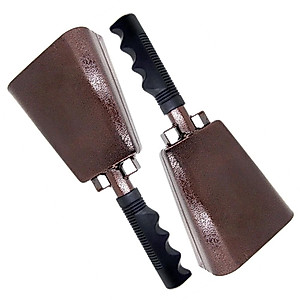 2 pack 10 in. steel cowbell/Noise makers with handles. Cheering Bell sporting, football games, events. Large solid school hand bells. Cowbells. Percussion Musical Instrument. Cow Bell Alarm (Copper)