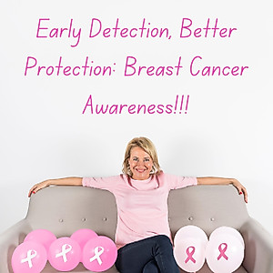 25 Pieces Pink Ribbon Balloon - Breast Cancer Awareness Balloons Set - 10 Inch Size (13 White, 12 Pink Balloons)