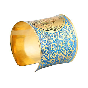 Touchstone New Indian Bollywood Desire Brass Base Beautifully Rich Indian Ethnic Elephant Motif Fabulous Meenakari Enamel Thick Wrist Enhancer Designer Jewelry Cuff Bracelet in Gold Tone for Women.