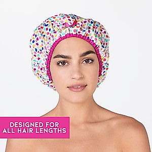 Reusable Shower Cap & Bath Cap & Lined, Oversized Waterproof Shower Caps Large Designed for all Hair Lengths with PEVA Lining & Elastic Band Stretch Hem Hair Hat - Fashionista Deco Dots