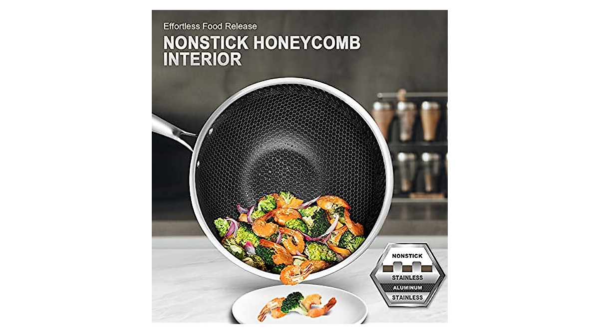 MICHELANGELO Wok Pan with Lid, 12 Inch Stainless Steel Wok Set with ...