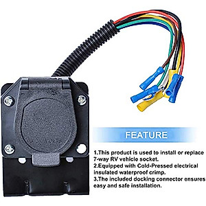 7 Way RV Trailer Light Connector Socket 7 Wire Harness Electrical Quick Converter Adapter with Mounting Bracket,for RV, Truck, Trailer, Camper