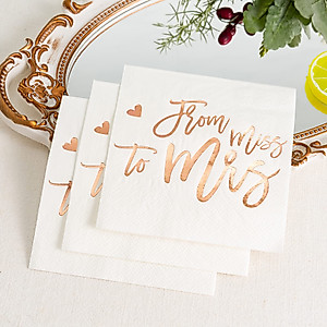 Calculs From Miss to Mrs Bridal Shower Beverage Napkin Rose Gold Foil for Bachelorette/Engagement Party Paper Table Supplies 55 Pieces