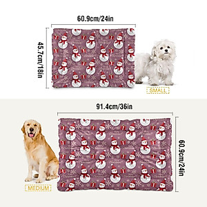Coikll Christmas Snowman Pet Bed Pad Soft Dog Bed Mat with Anti-Slip Bottom, Machine Washable Crate Pad Mattress for Dog Sleeping- 24 * 18inches