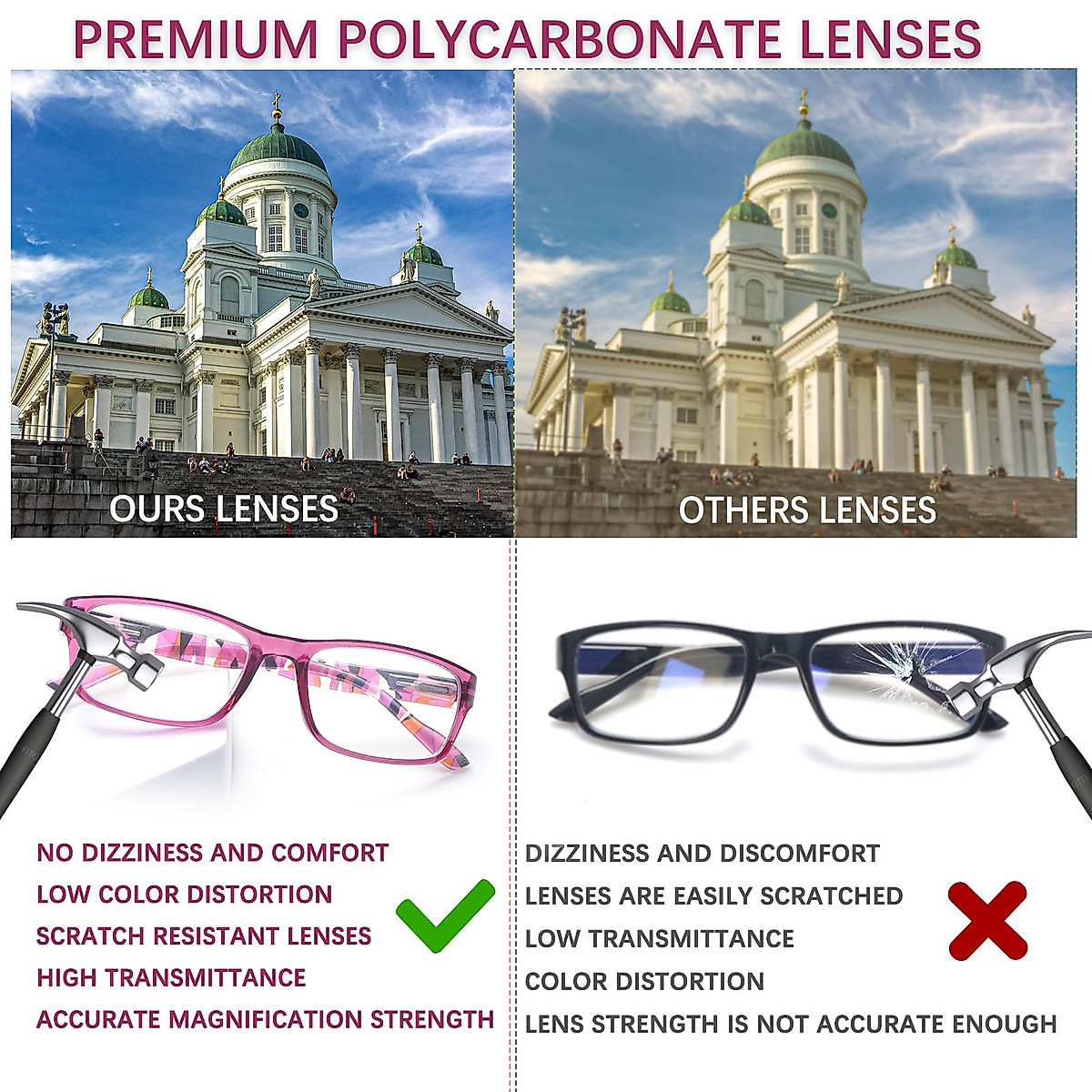 BONCAMOR 6 Pack Stylish Reading Glasses for Women Men Blue Light Blocking Square Spring Hinges Computer Readers (6 Mix-3, 2, diopters)