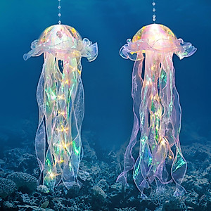 Glitter Iridescent Jellyfish Hanging Decor Blue Purple Jellyfish Kit for Under The Sea Little Mermaid Party Decoration Hanging Jelly Fish Decor Ocean Birthday Bridal Baby Shower Party Supplies