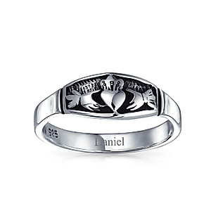BFF Celtic Irish Friendship Couples Promise Claddagh Wedding Band Ring For Men For Women Oxidized .925 Sterling Silver