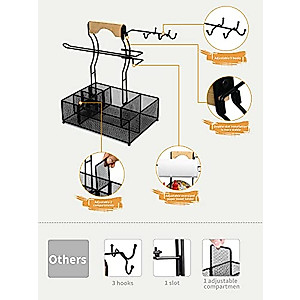 Large Grill Utensil Caddy, HYKTON Picnic Camping BBQ Organizer for Camping Outdoor Mesh Basket with 5 Hanging Hooks and Paper Towel Holder, Ideal Table Storage Tools for RV Camper/Tailgating/Flatware