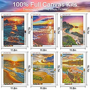Uatiodo Diamond Painting Kits for Adults, 6 Pack Diamond Painting Kit, DIY 5D Diamond Art Paintings, Sunset Beach Paint with Diamonds, Home Wall Decor, 12 * 16 inch