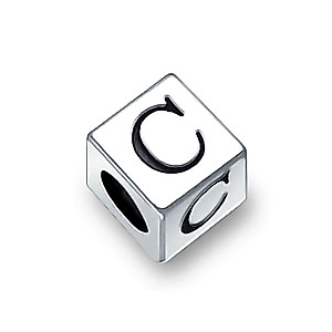 Block Letter C Alphabet Initial Charm Bead For Women For Teen .925 Sterling Silver For European Bracelet