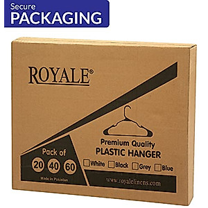 Royale 60 Pack White Plastic Hangers For Clothes - Heavy Duty Plastic Clothes Hanger Ideal For Everyday Standard Use - Lightweight & Space Saving Notched Plastic Hangers - Slim & Sleek Shoulder Groove