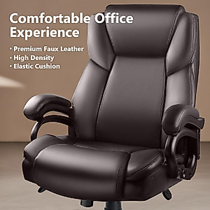 Waleaf Heavy Duty Office Chair 500lbs, Big and Tall Office Chair for Heavy People, Adjustable Ergonomic Lumbar Support Executive Office Chair with High Back with Quiet Rubber Wheels (Brown)