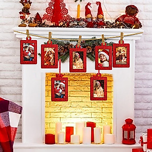 20 Pieces Christmas Photo Ornament Frames Christmas Tree Glitter Picture Frame Felt Hanging Photo Frame for Holiday Decoration (Rectangle, Red)