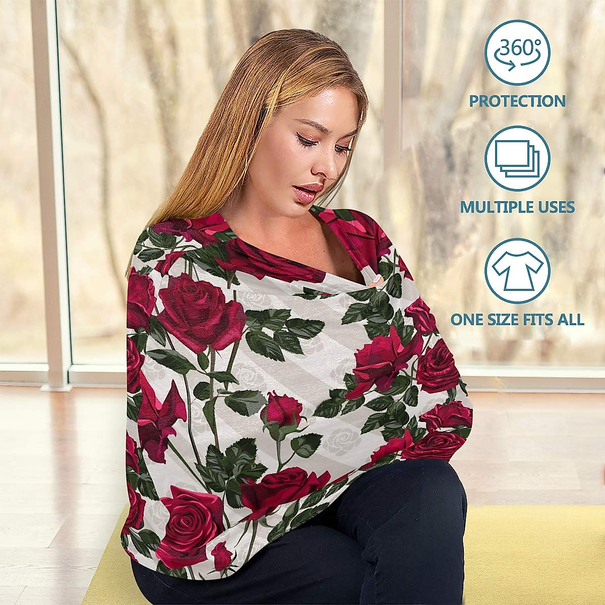 Nursing Cover Baby Car Seat Covers Carseat Canopy (Red Rose Flowers)