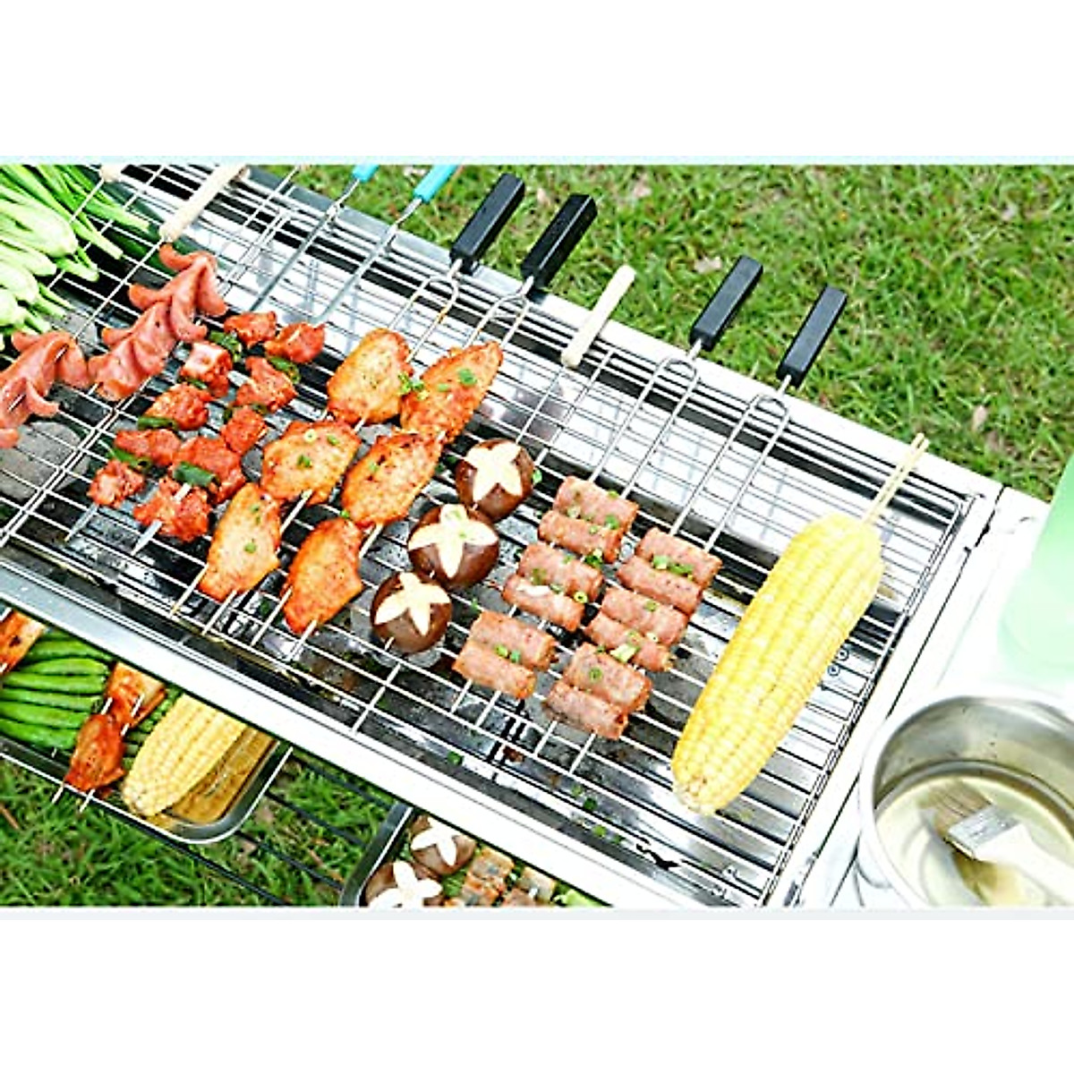Portable Charcoal Grill, Upgraded Folding Large Barbecue Charcoal Grill W/Board Shelf & Flavoring Storage Basket, Stainless Steel Frame, for 8 People Picnic Garden Terrace Camping Travel Use