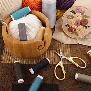 JubileeYarn Bamboo Yarn Bowl with Removable Lid + Embroidery Scissors Combo - Carbonized Brown Bowl