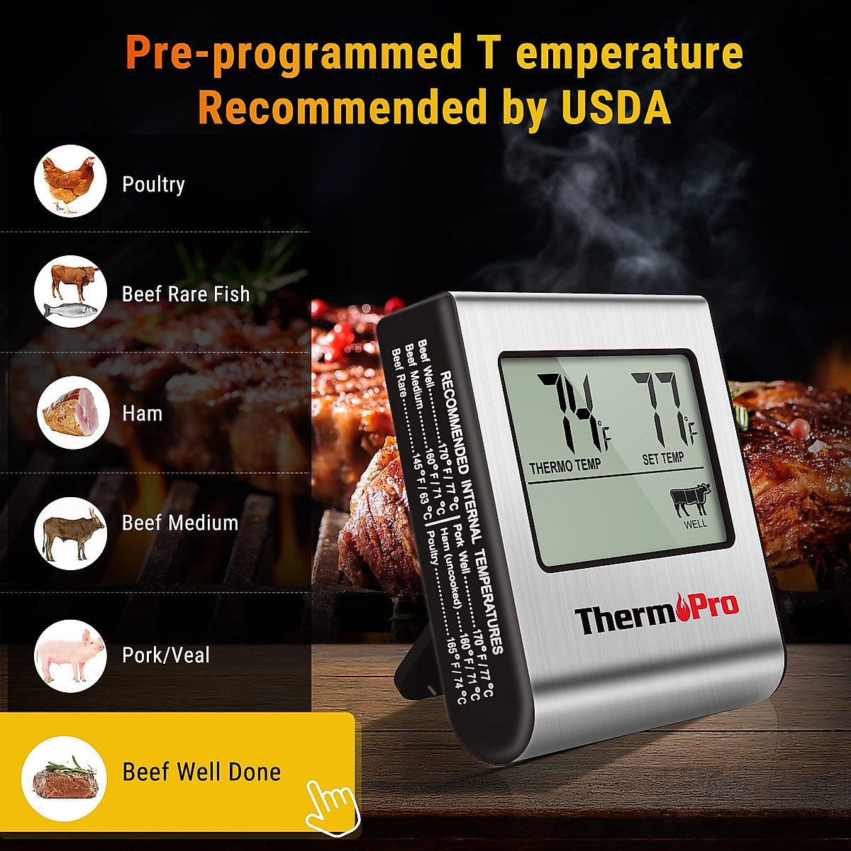 ThermoPro TP-16 Large LCD Digital Cooking Food Meat Smoker Oven Kitche+ ThermoPro TP420 Two-in-One Infrared Thermometer with Meat Probe, Instant Read Digital Meat Thermometer for Cooking