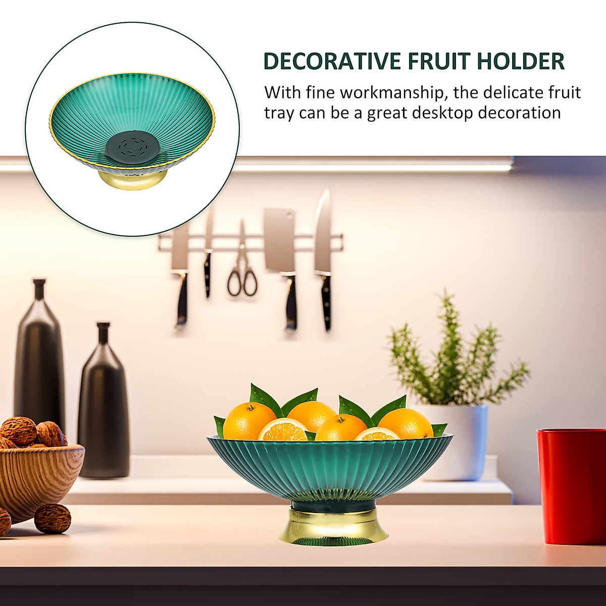 YARNOW Home Decor 1 Pcs Decorative Fruit Bowl, Plastic Fruit Berry Bowl Plate, Small Serving bowls with Hole for Snack Fruits Dessert (5 x 2 Inch Green) Cupcake Containers