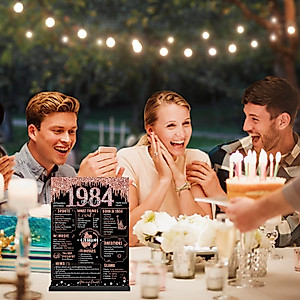 Zirtorei 40th Birthday Decorations Back in 1984 Table Sign for Women, Rose Gold Two-Sides 40 & Fabulous Wooden Poster with Stand Party Supplies, Forty Years Old Bday Display Holder Table Decor