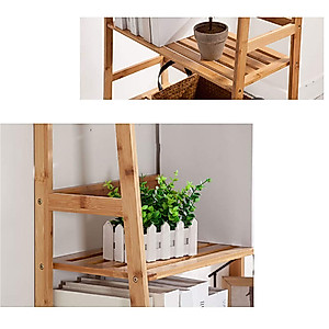 soges 4-Tier Bamboo Storage Shelf Rack, Bookcase Ladder Shelf Storage Organizer Multi-Functional Display Rack for Books, Photos, Plants, Daily Supplies in Home, Kitchen, Bathroom, Garden, KS-HSJ-02