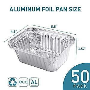 XIAFEI 1LB Aluminum Pans with Clear Lids (50PACK)，Foil Pans - to Go Food Containers，Recyclable Aluminum Foil with Strong Seal for Freshness & Spill Resistance- 5.5"x 4.5"x 1.57"