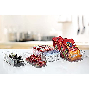 SIMPLYKLEEN Set of 8 Home Pantry Organizer Bins - 4 Large and 4 Medium - Stackable Plastic Clear Food Storage Bin with Handles for Freezer