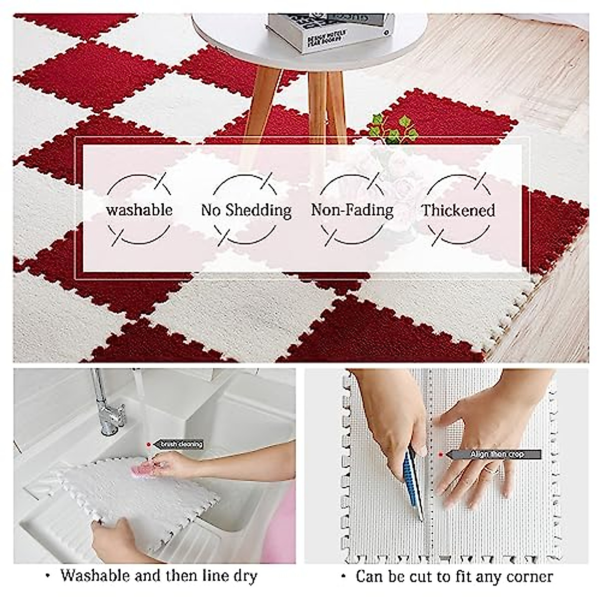 12Pcs Interlocking Carpet Tiles, 12x12inch Soft Foam Floor Mats, Square Puzzle Play Mat for Living Room Bedroom Playroom Decor(Color:White)