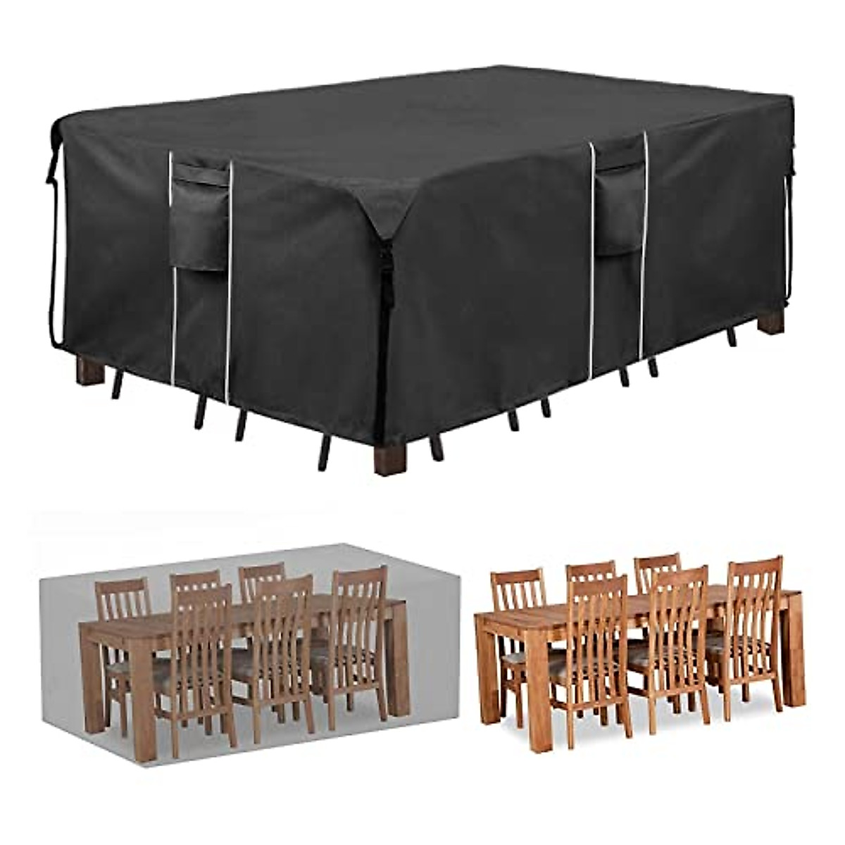 YJHome Outdoor Table Covers Waterproof Rectangle Patio Furniture Covers, Outdoor Table and Chair Set Covers, Heavy Duty Sectional Sofa Set Covers UV Resistant Large (Rectangular 126L x 63W x 28H)