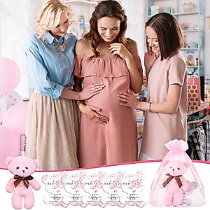 Ceenna 50 Sets Baby Shower Favor Bulk for Guest 50 Tiny Stuffed Bear Toy Plush Bear 50 Thank You Cards and Organza Bag Valentines Day Thank You Tag for Gender Reveal Guest Gifts(Pink)