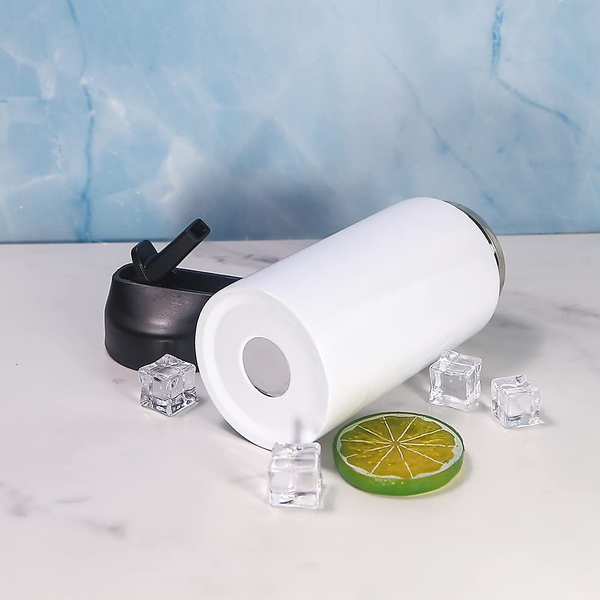 AGH 12 oz Sublimation Tumbler Blanks Skinny Straight Kids Water Bottle Stainless Steel Insulated Kids Tumbler Vacuum Flask with Straw and Handle Lid for Tumbler Heat Press Sublimation Printing