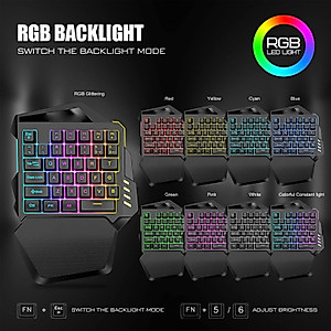 VBESTLIFE One Handed RGB Mechanical Gaming Keyboard, 2.4G Type C Professional Gaming Keypad with Recessed Keycap, 8RGB Lighting Modes, 35 Keys